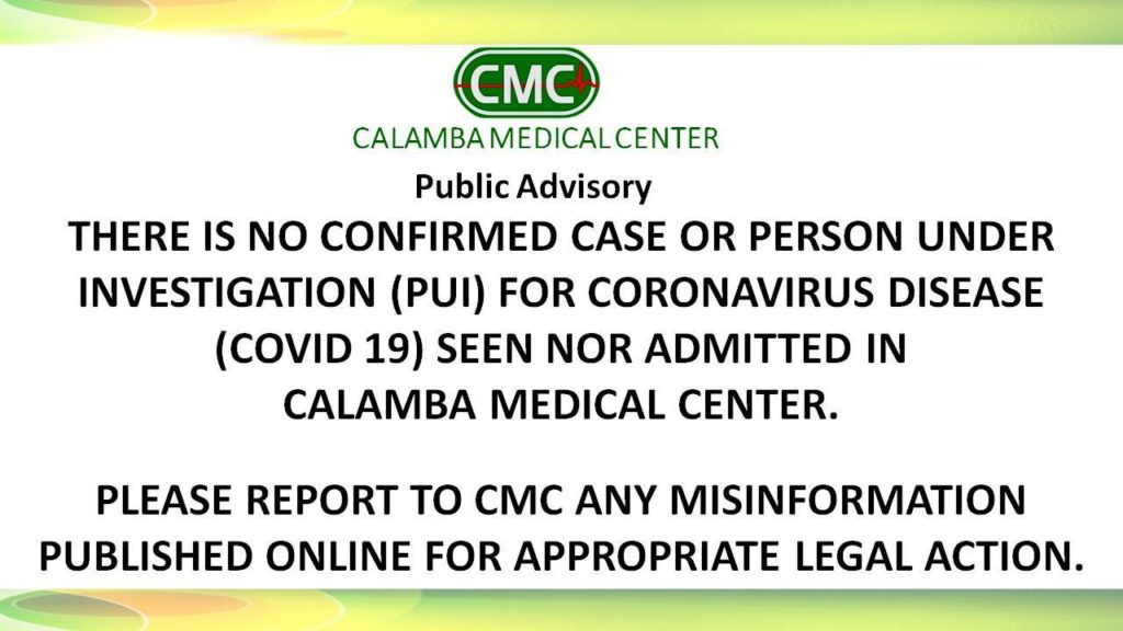 Calamba Medical Center - Public Advisory